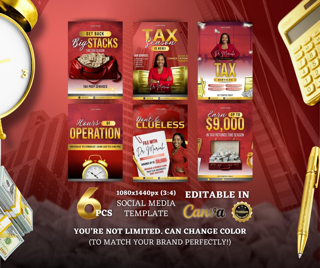 6 Tax Flyer Bundle: Canva Editable Tax Filing Templates, Tax Season ...