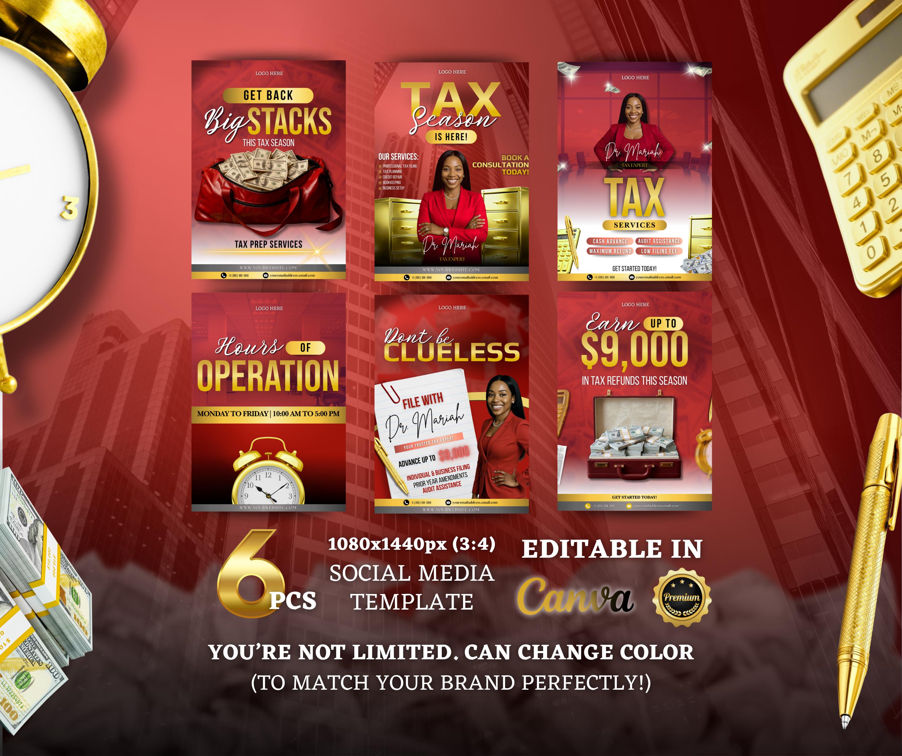 6 Tax Flyer Bundle: Canva Editable Tax Filing Templates, Tax Season ...