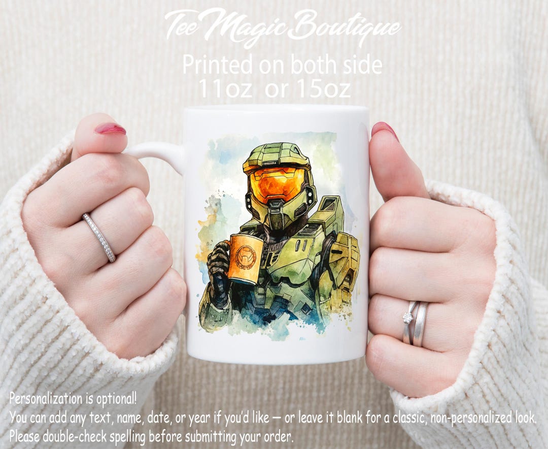 Halo Master Chief Inspired Coffee Mug, Sci-fi Watercolor Gamer Gift ...