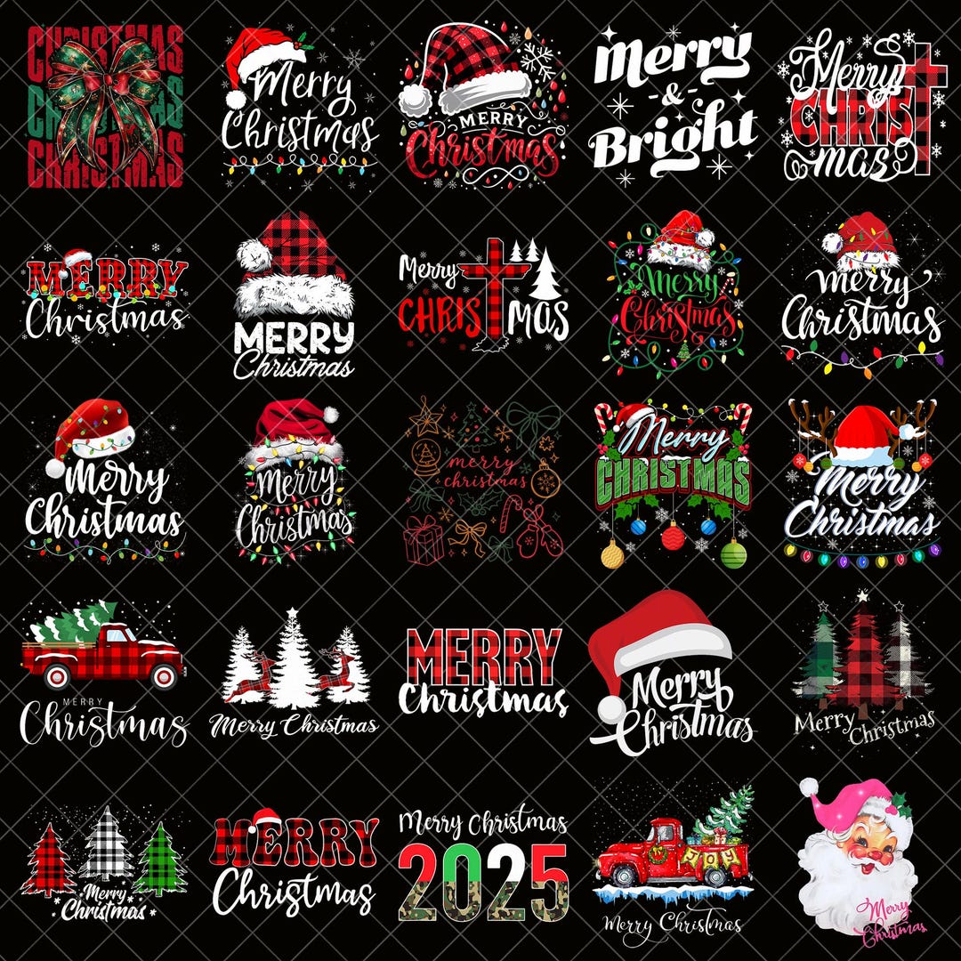 Merry Christmas Bundle PNG, Santa Hat Lights Tree Truck Designs, Retro ...