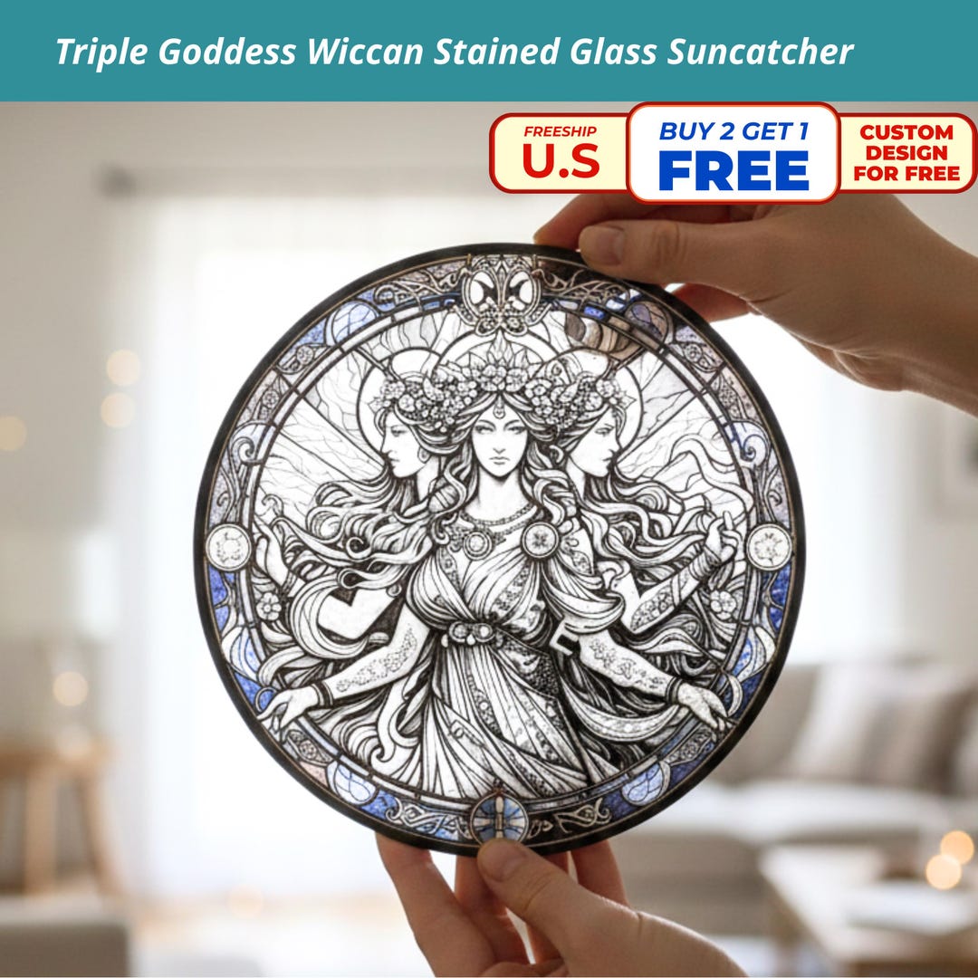 Triple Goddess Stained Glass Suncatcher, Wiccan Pagan Decor - Etsy