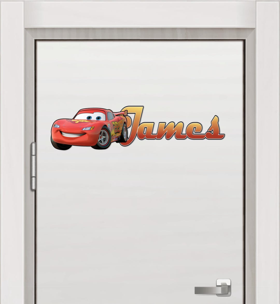 Lightning Mcqueen Custom Name Wooden Door Decor, Personalized Kids Room ...