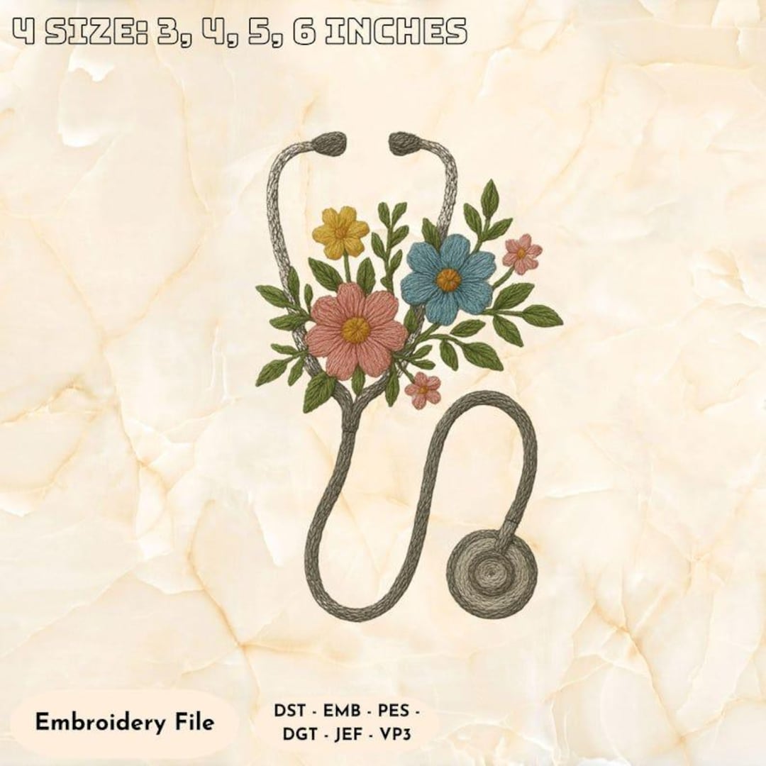 Floral Stethoscope Embroidery Design – Nurse Doctor Machine Embroidery ...