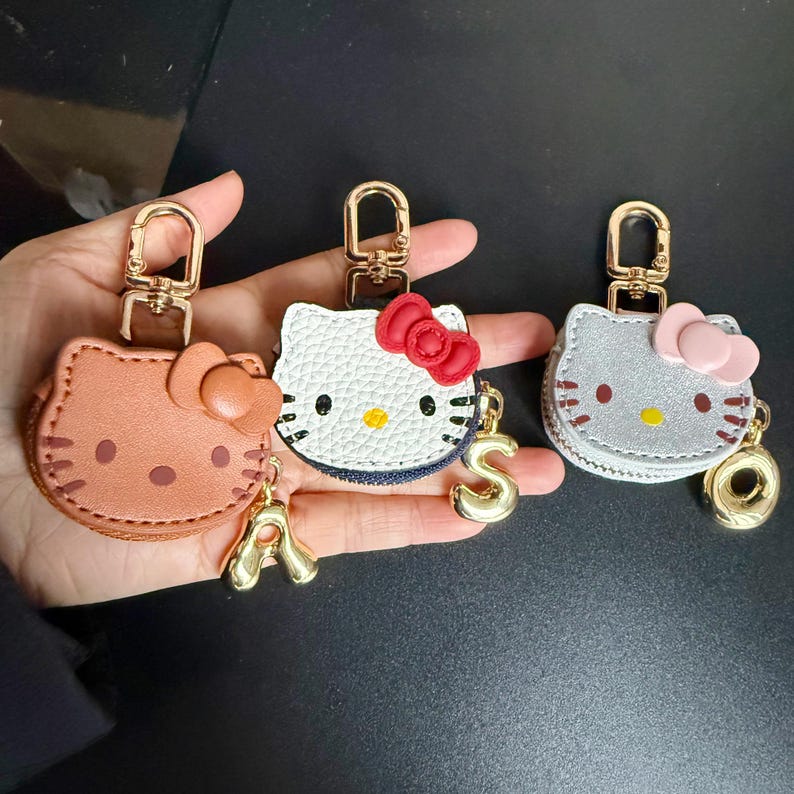 Personalized Cat Coin Purse, 18K Gold Initial Charm, Vegan Leather - Etsy