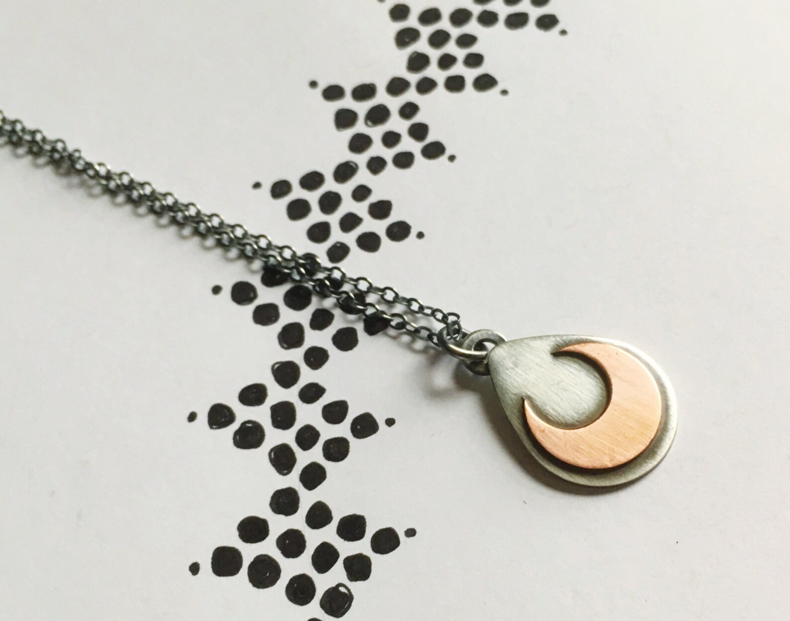 Sterling Silver and Copper Crescent Moon Teardrop Silversmith - Etsy