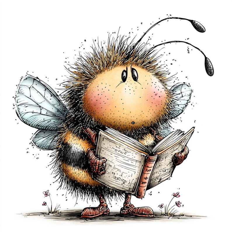 37 JPG Whimsical Bee Clipart – Cute Quirky Spring Bee With Flowers ...