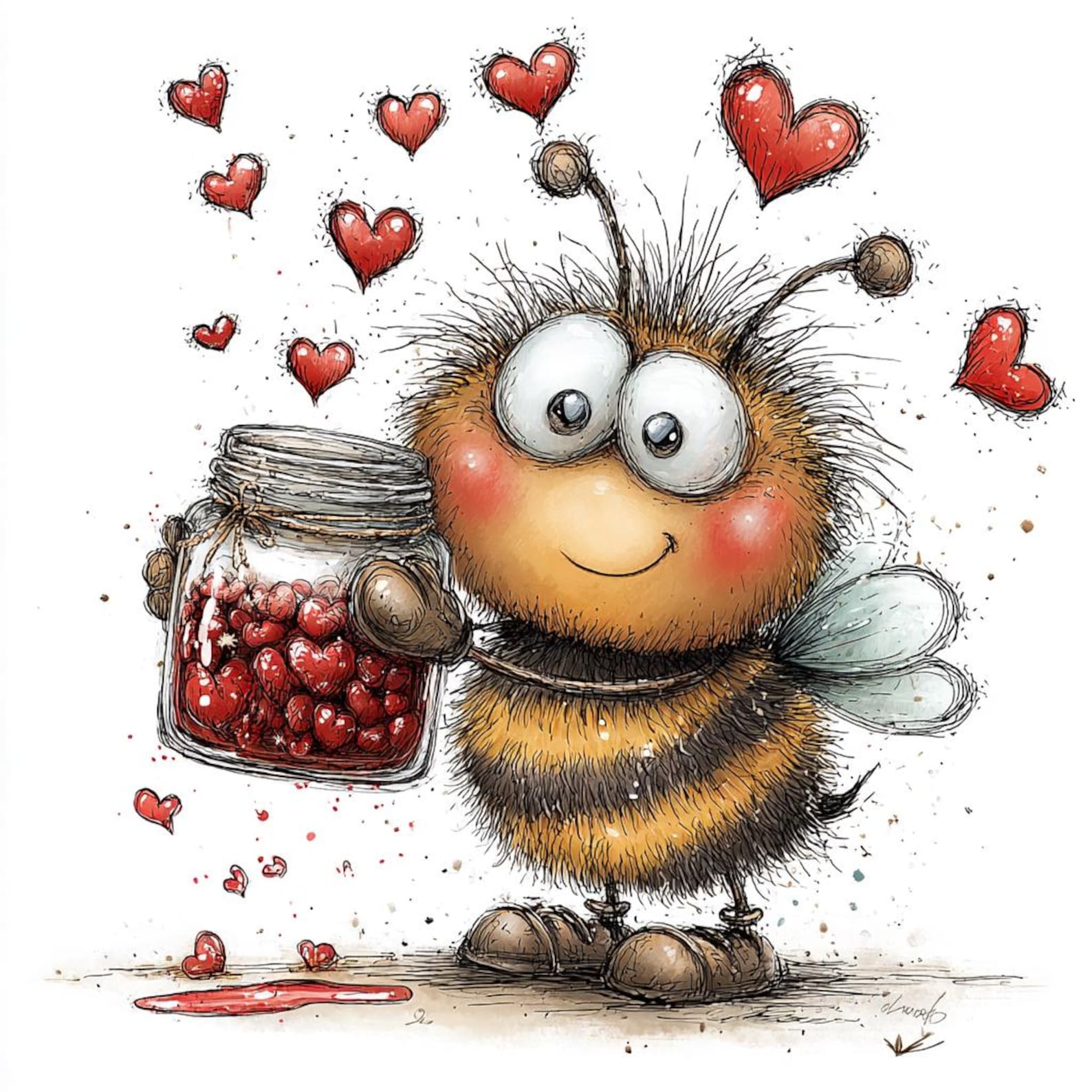 40 JPG Valentine Clipart – Cute Bee Valentine – Whimsical Love Bee ...