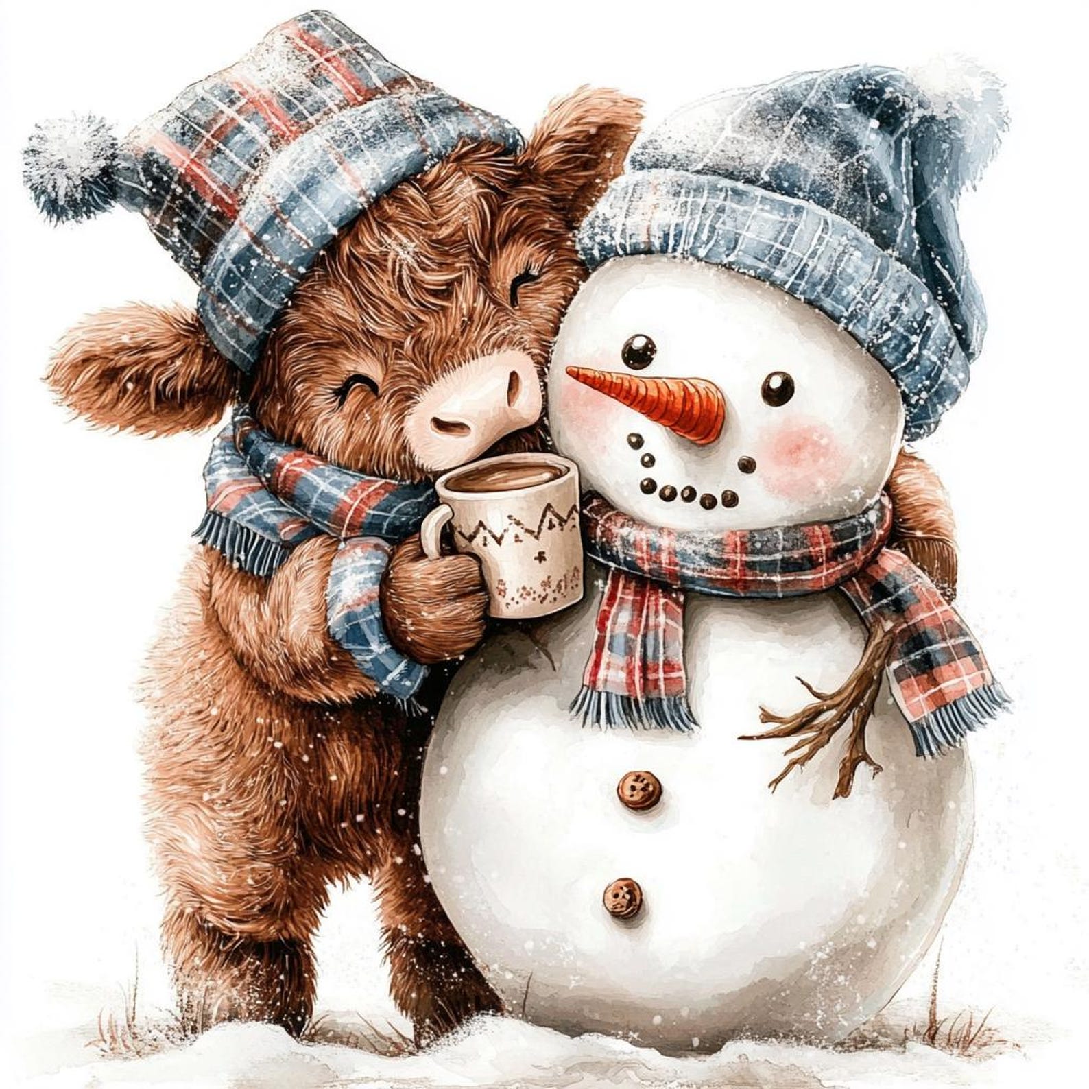 27 JPG Highland Cow With Snowman Clipart, Christmas Clipart, Hot Cocoa ...