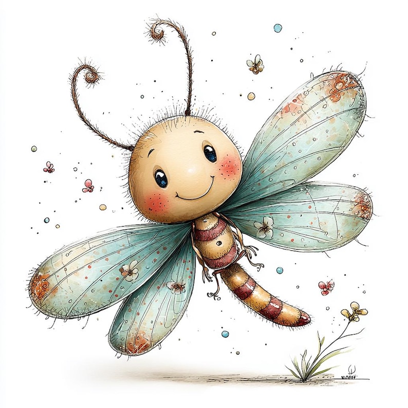 34 JPG Whimsical Spring Dragonfly Clipart – Cute Quirky Dragonfly Bug ...