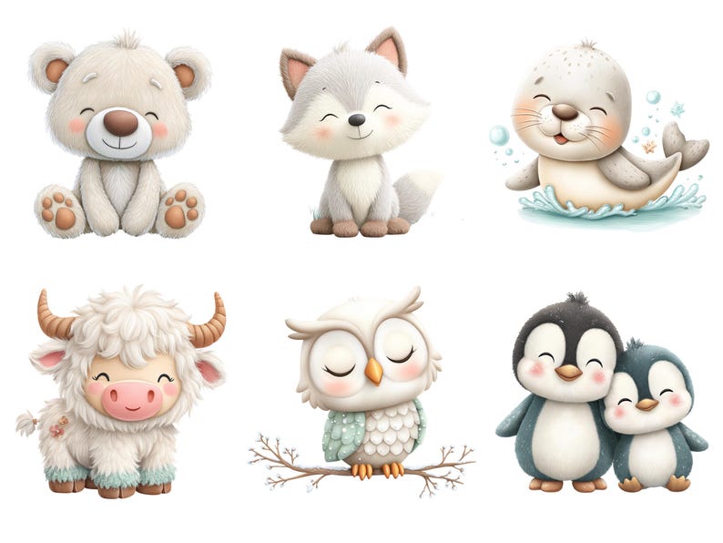 Cute Arctic Animals Clipart – Polar Bear & Penguin PNG Set – Winter ...