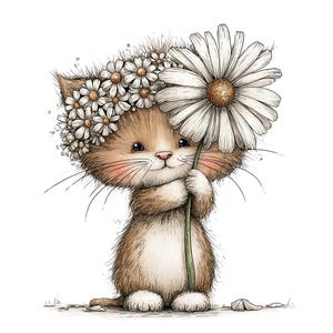 44 JPG Whimsical Cat Clipart – Cute Spring Cat With White Floral Crown ...