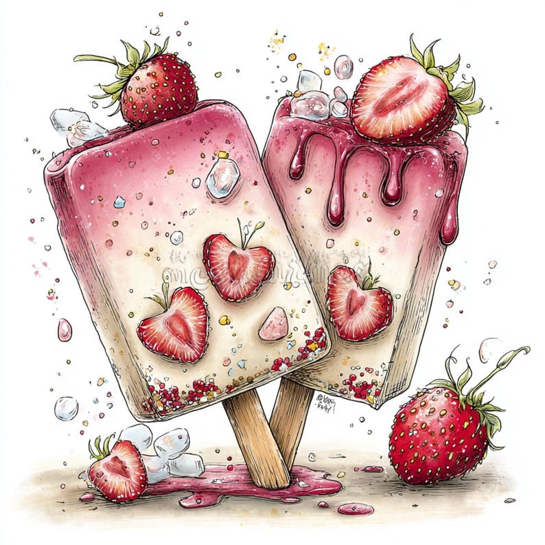 31 JPG Watercolor Summer Treats Clipart Ice Cream, Popsicles & Sundae ...