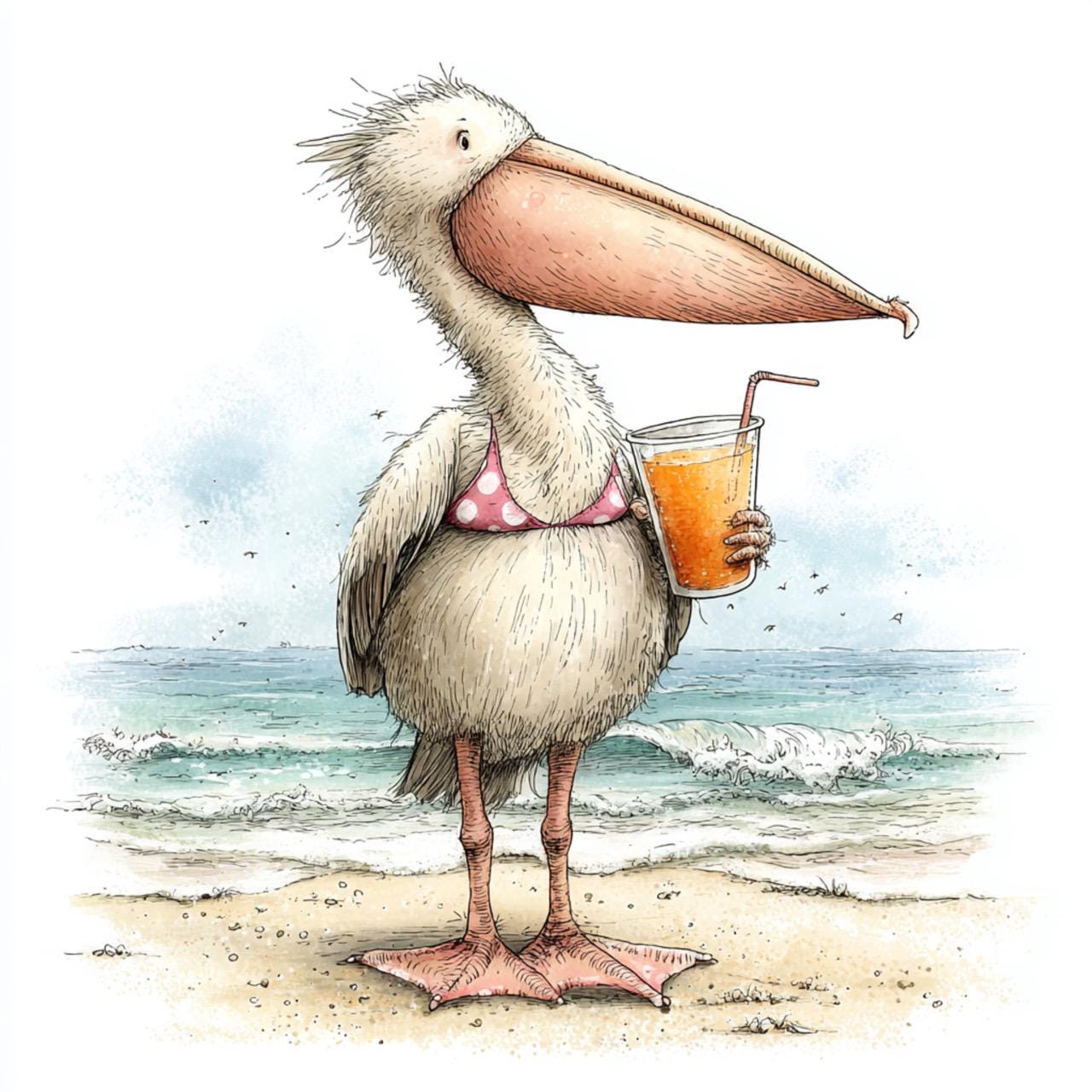 43 JPG Whimsical Pelican Clipart, Cute Quirky Beach Bird, Summer ...