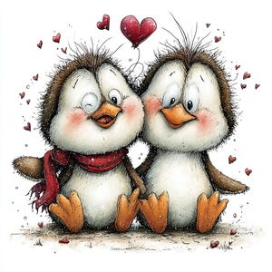 34 JPG Cute Penguins Valentine Clipart – Love Penguin JPG Set – Hearts ...
