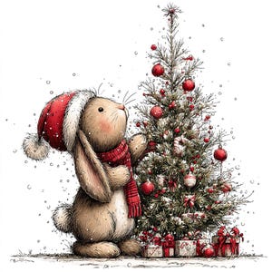 Whimsical Christmas Bunny Clipart – Watercolor Holiday Illustrations ...