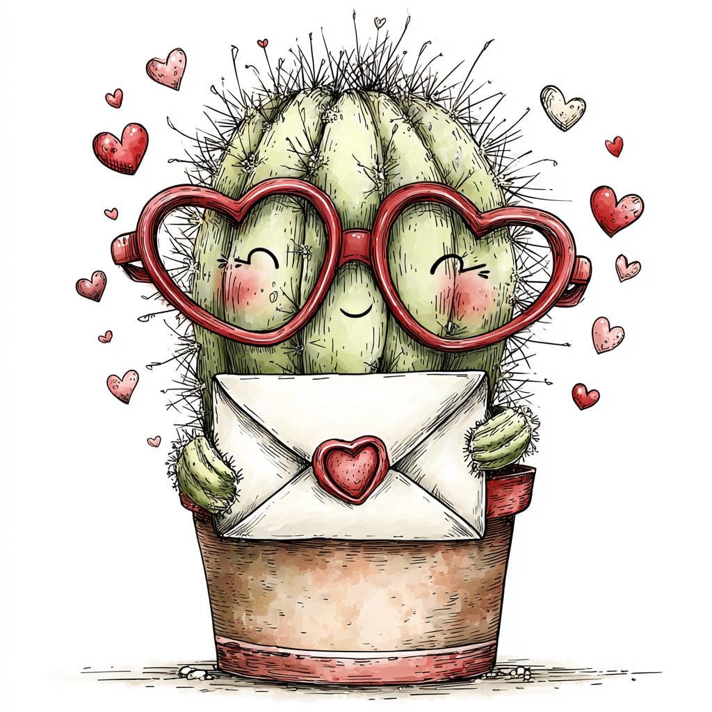 Whimsical Cactus Valentine Clipart – Cute Love Cactus Art JPG – Hearts ...