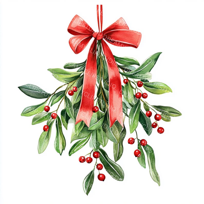 Watercolor Mistletoe Clipart: Festive Christmas Jpgs (digital Download ...