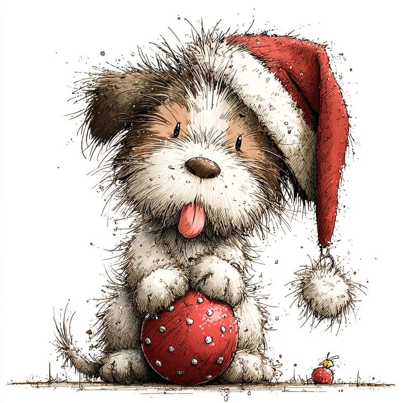 Cute Christmas Dog Clipart – Whimsical Festive Illustrations – Holiday ...