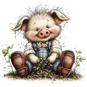 31 JPG Whimsical Spring Farm Gardening Clipart – Cute Cow, Chicken ...