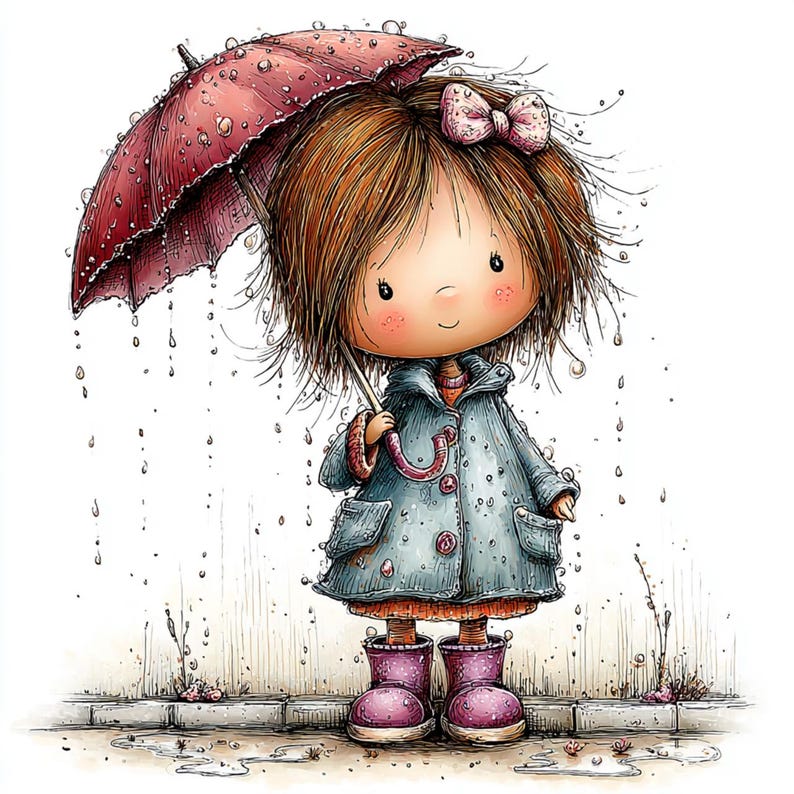 37 JPG Whimsical Rainy Day Kids Clipart – Playful Children, Umbrellas ...