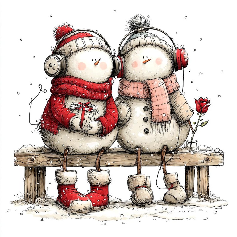 48 JPG Whimsical Snowman Valentine Clipart – Cute Love Snowman Art ...