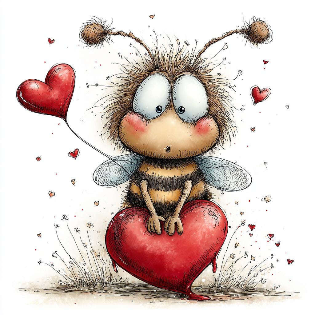 40 JPG Valentine Clipart – Cute Bee Valentine – Whimsical Love Bee ...