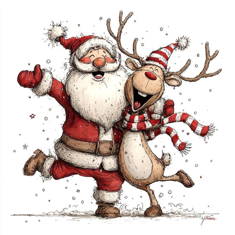 Santa & Reindeer Christmas Clipart – Festive Holiday Graphics – Digital ...