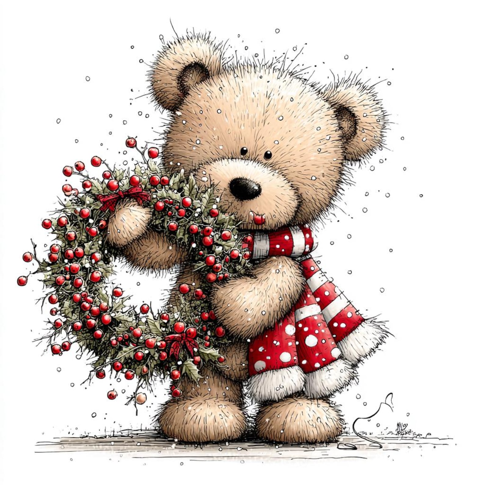 Christmas Teddy Bear Clipart: Festive Watercolor Holiday Graphics (JPG ...