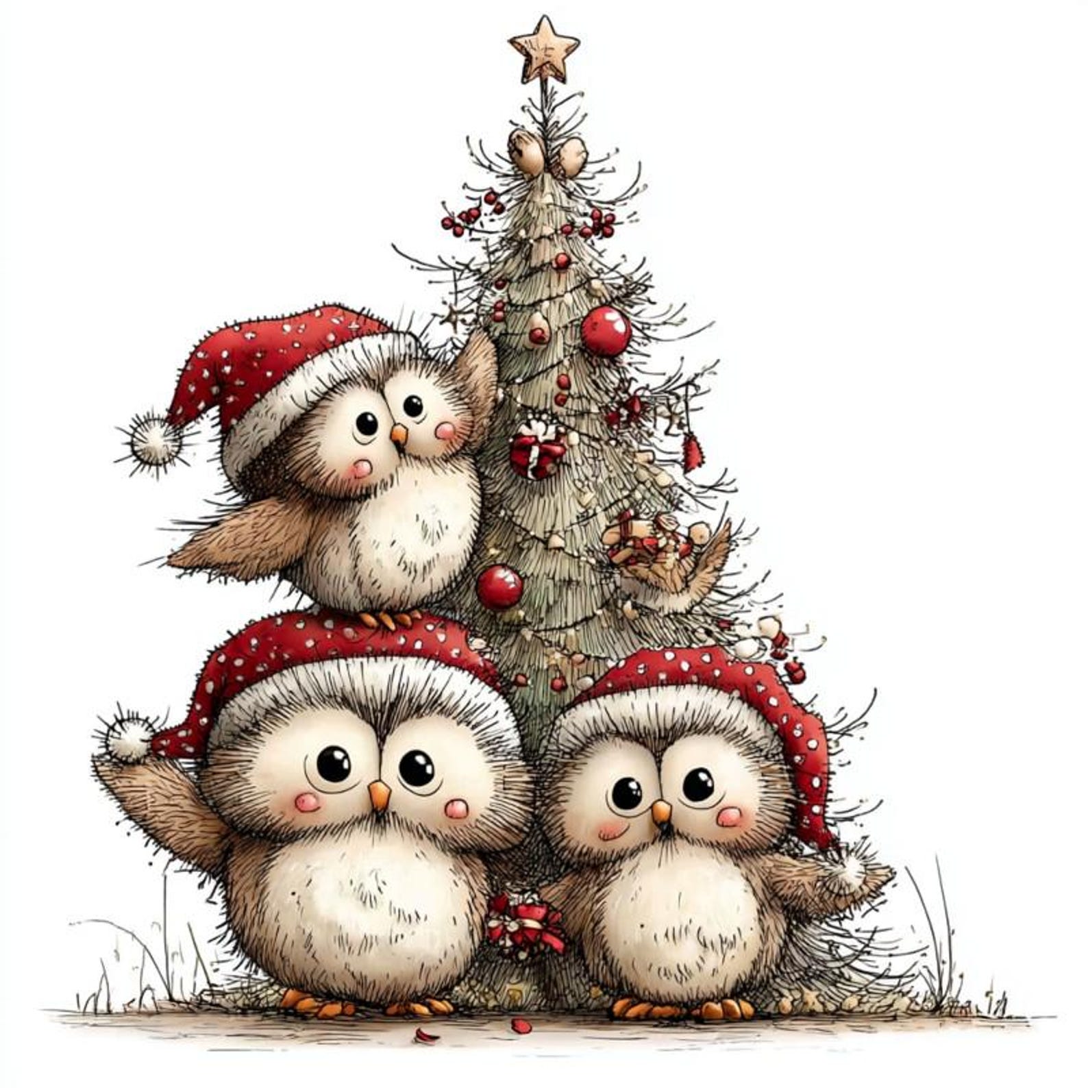 Whimsical Owls Christmas Clipart: Funny Holiday Graphics (digital ...