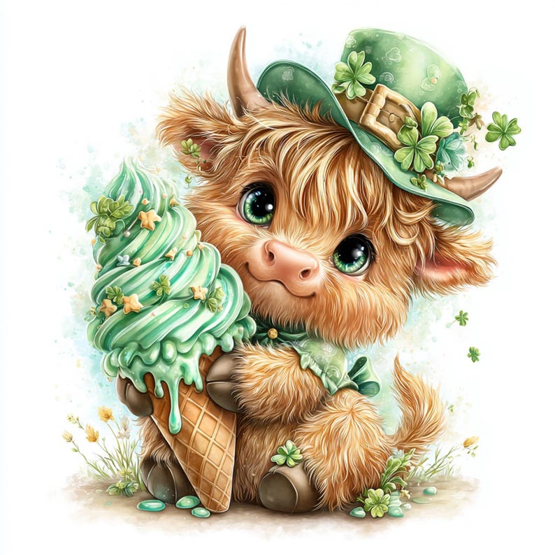 38 JPG St. Patrick’s Day Highland Cow Clipart – Cute Lucky Irish Cow ...