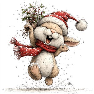 Christmas Bunny Clipart – Whimsical Watercolor Illustrations – Cute ...