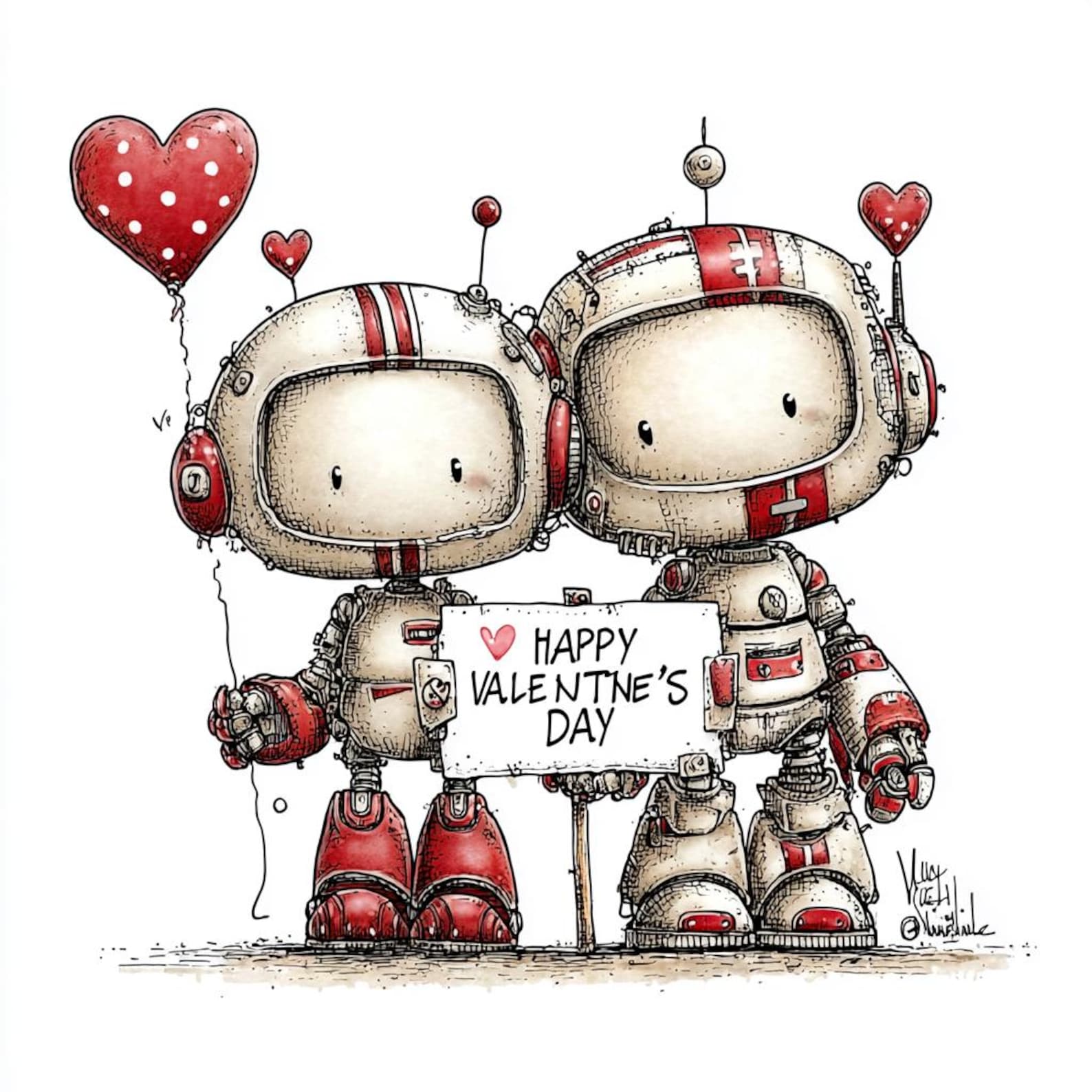 Whimsical Valentine Robot Clipart – Cute Robot Love Robot JPG – Hearts ...