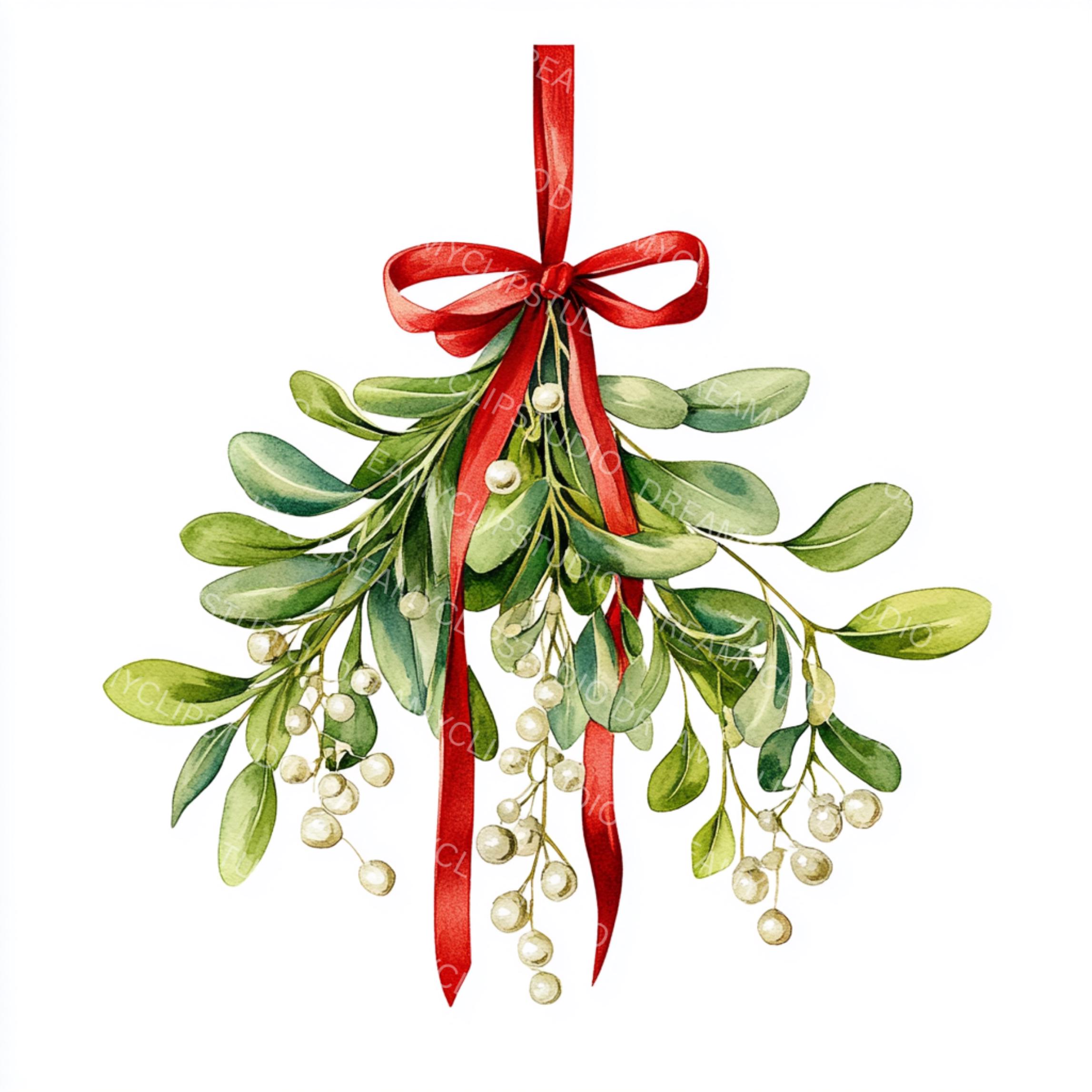Watercolor Mistletoe Clipart: Festive Christmas Jpgs (digital Download ...