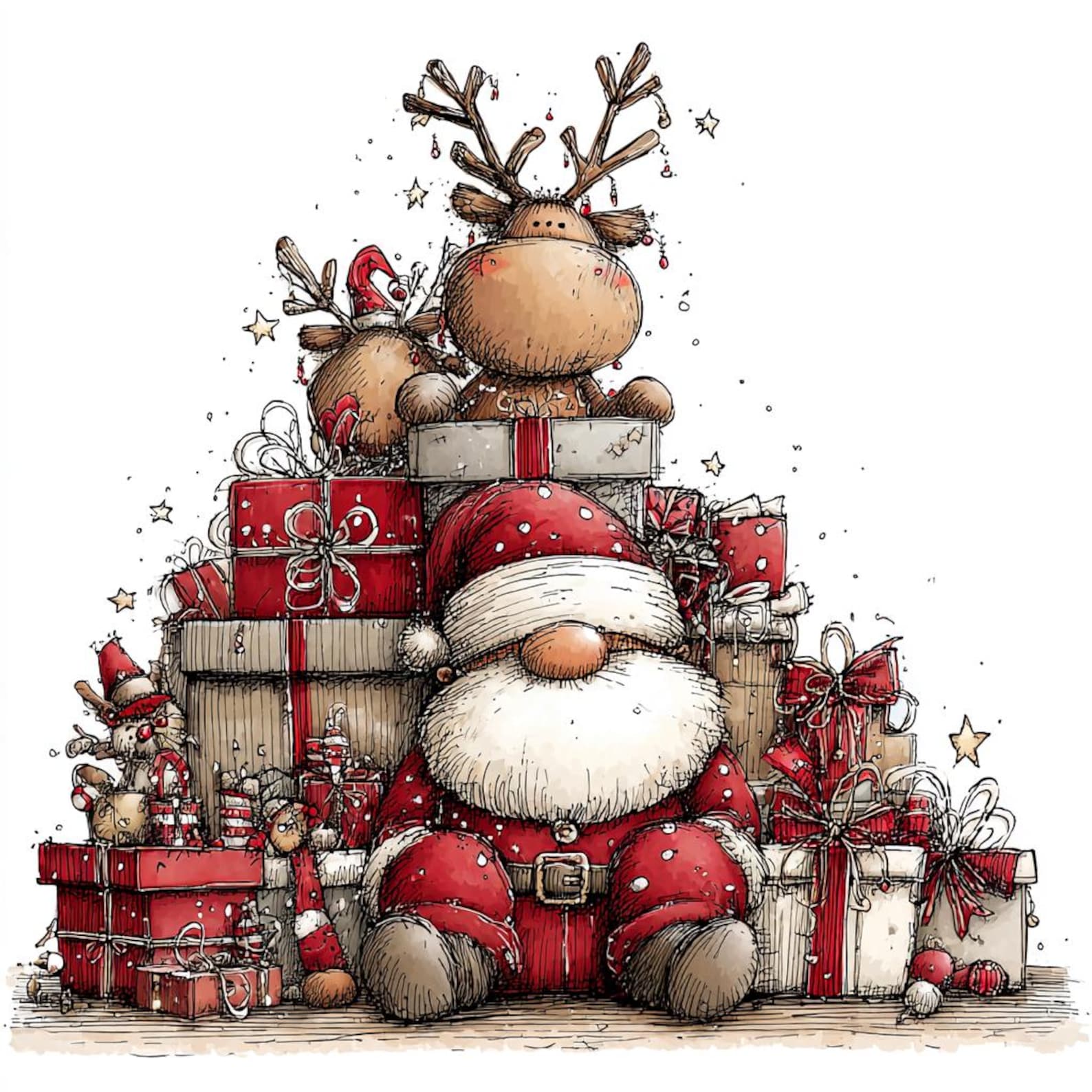 Santa & Reindeer Christmas Clipart – Festive Holiday Graphics – Digital ...