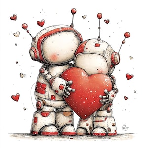 Whimsical Valentine Robot Clipart – Cute Robot Love Robot JPG – Hearts ...
