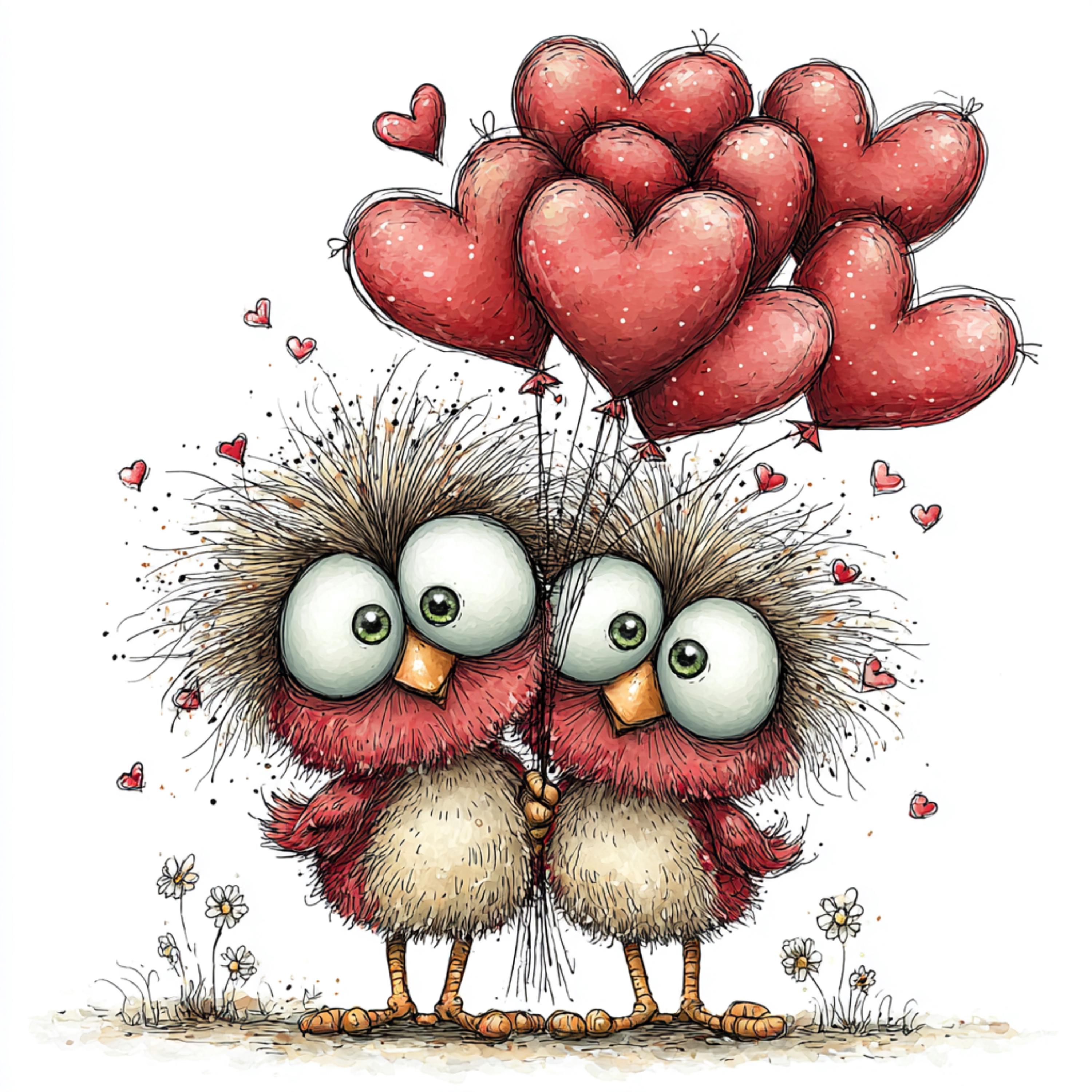 44 JPG Whimsical Valentine Bird Clipart – Cute Watercolor Love Birds ...