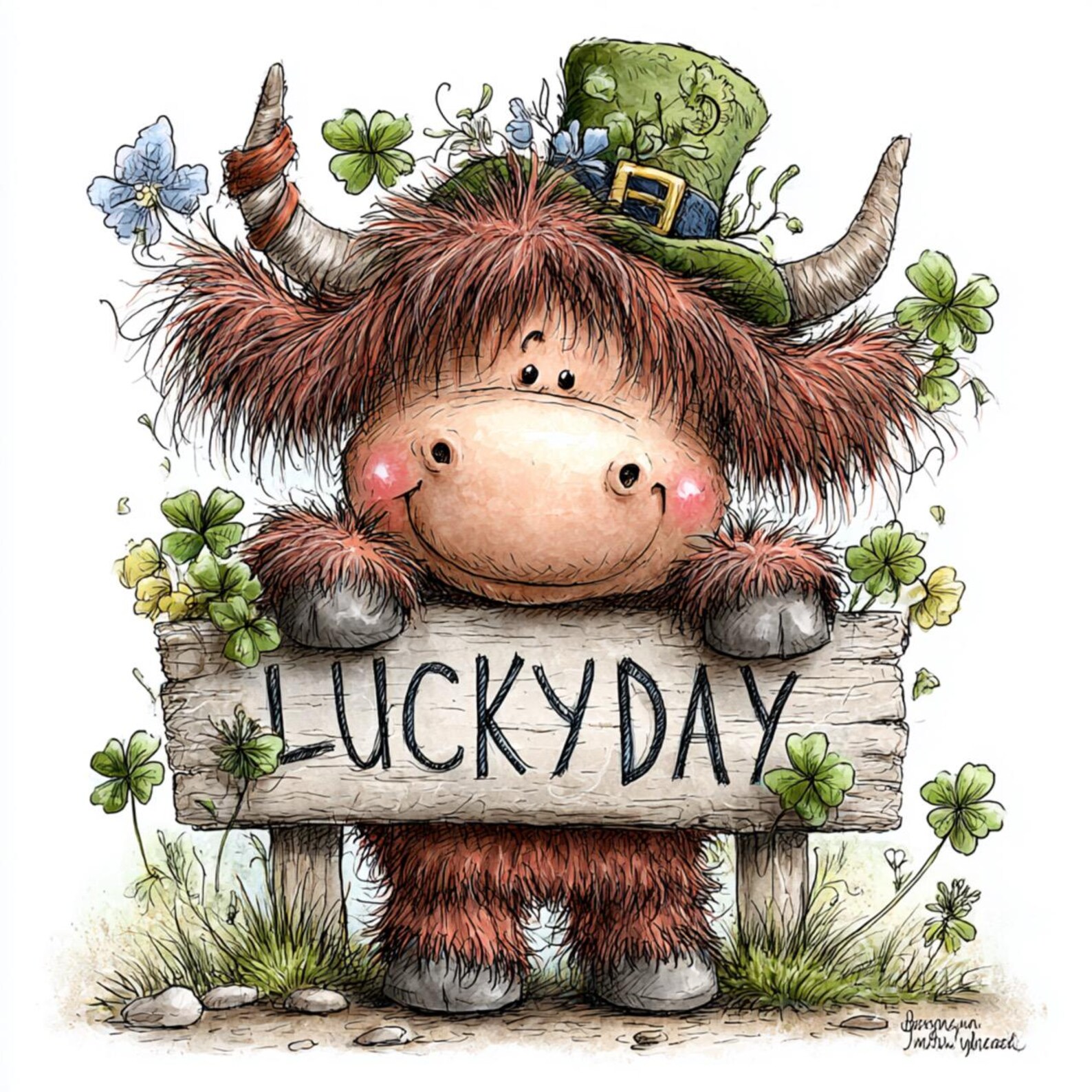 28 JPG Whimsical St. Patrick’s Day Highland Cow Clipart – Cute Lucky ...