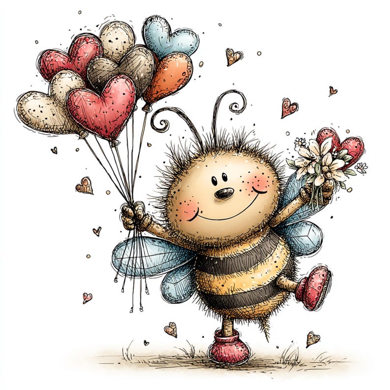 32 JPG Whimsical Bee Clipart – Cute Quirky Spring Bee With Flowers ...