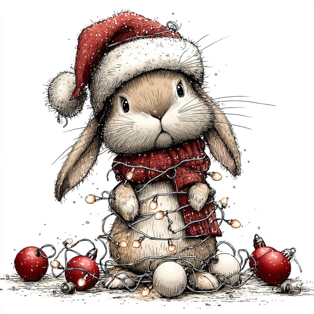 Whimsical Christmas Bunny Clipart – Watercolor Holiday Illustrations ...