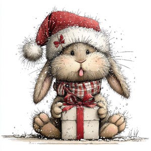 Whimsical Christmas Bunny Clipart – Watercolor Holiday Illustrations ...
