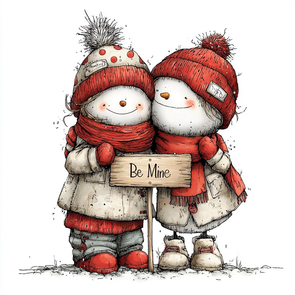 48 JPG Whimsical Snowman Valentine Clipart – Cute Love Snowman Art ...