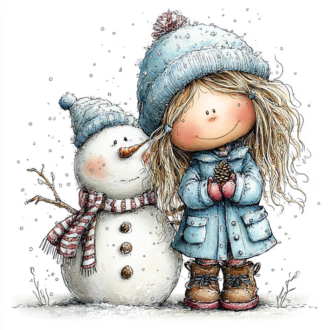 35 JPG Whimsical Winter Little Girl Clipart – Cute Kids Snow Art, Cozy ...