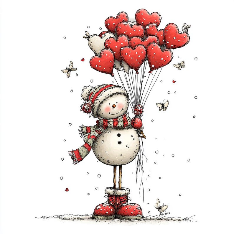 48 JPG Whimsical Snowman Valentine Clipart – Cute Love Snowman Art ...