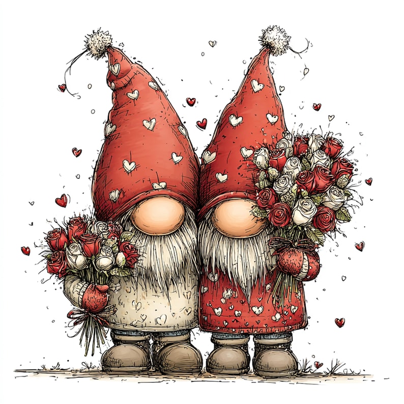 32 JPG Valentine Gnomes Clipart – Whimsical Watercolor Love Characters ...