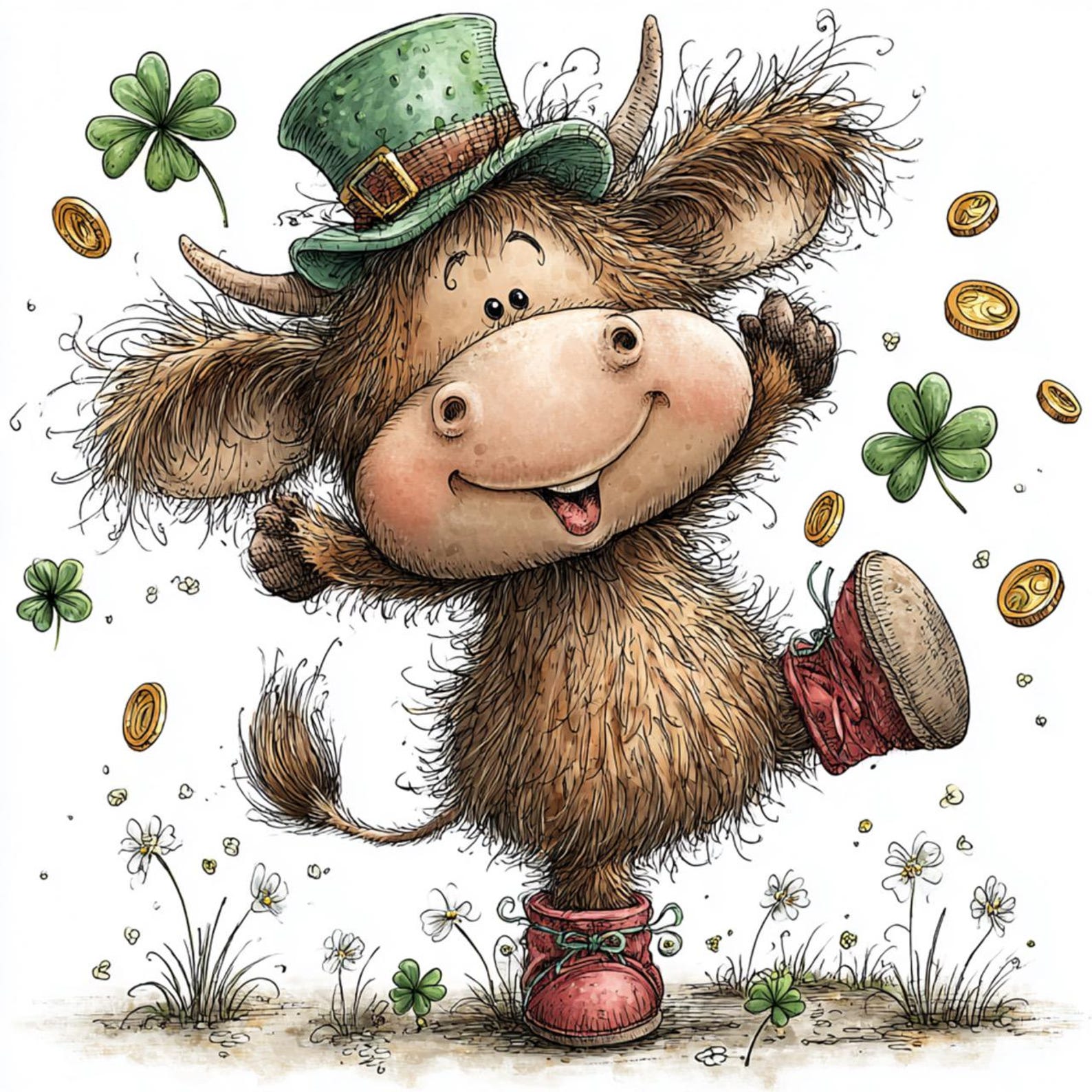 28 JPG Whimsical St. Patrick’s Day Highland Cow Clipart – Cute Lucky ...