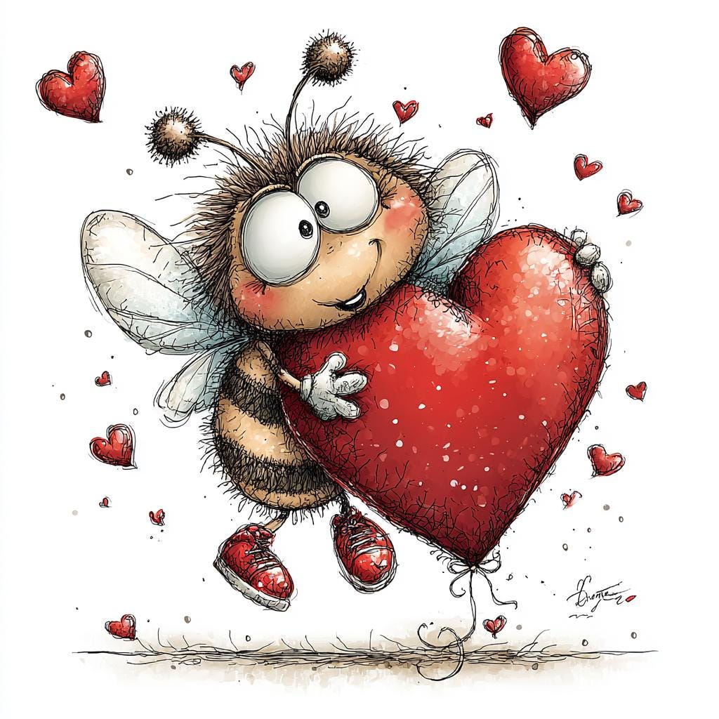40 JPG Valentine Clipart – Cute Bee Valentine – Whimsical Love Bee ...
