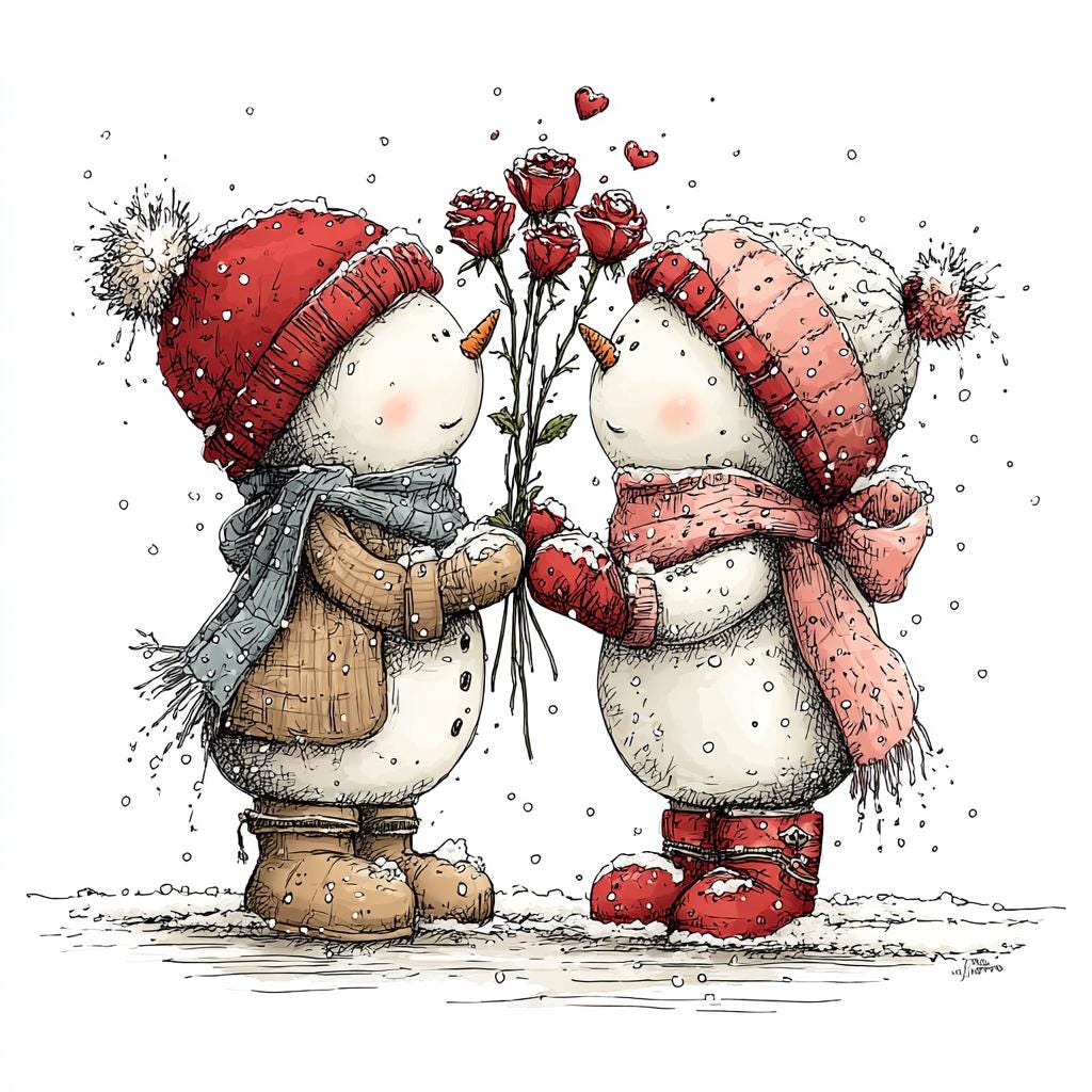 48 JPG Whimsical Snowman Valentine Clipart – Cute Love Snowman Art ...
