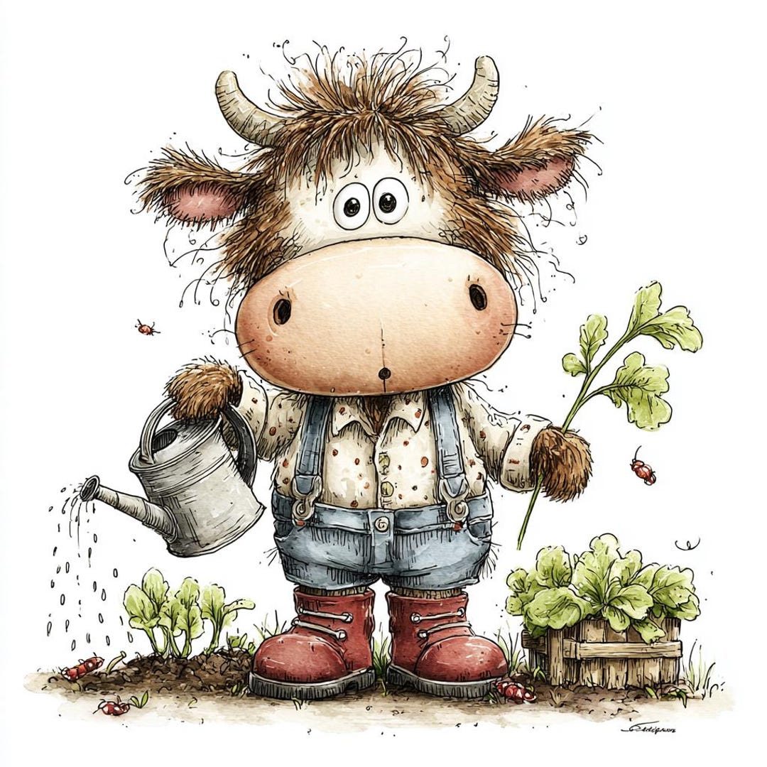 31 JPG Whimsical Spring Farm Gardening Clipart – Cute Cow, Chicken ...