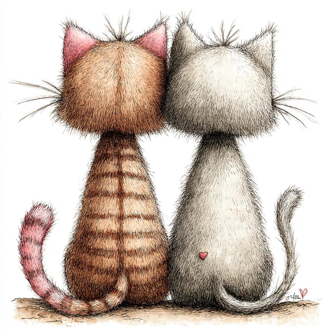 20 Cats From Behind JPG Clipart, Watercolor Back View Cats, Cute Cat ...