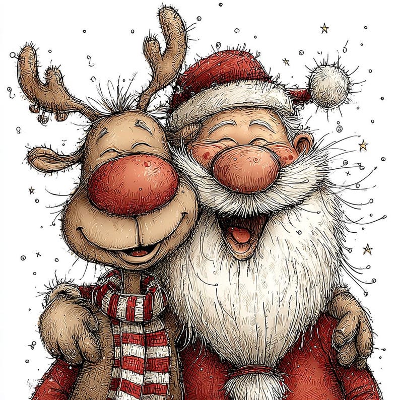 Santa & Reindeer Christmas Clipart – Festive Holiday Graphics – Digital ...
